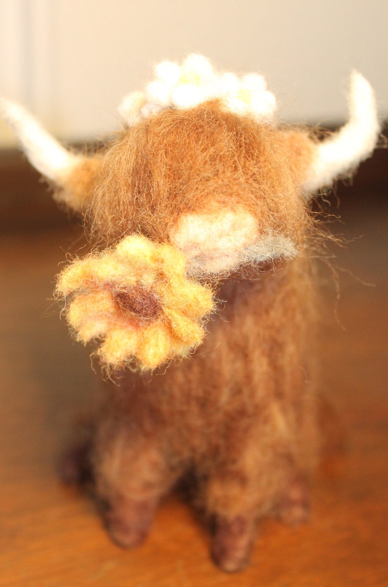 Needle Felted Scottish Highland Bull Cow, Needle Felted Cow Sunflowers ...