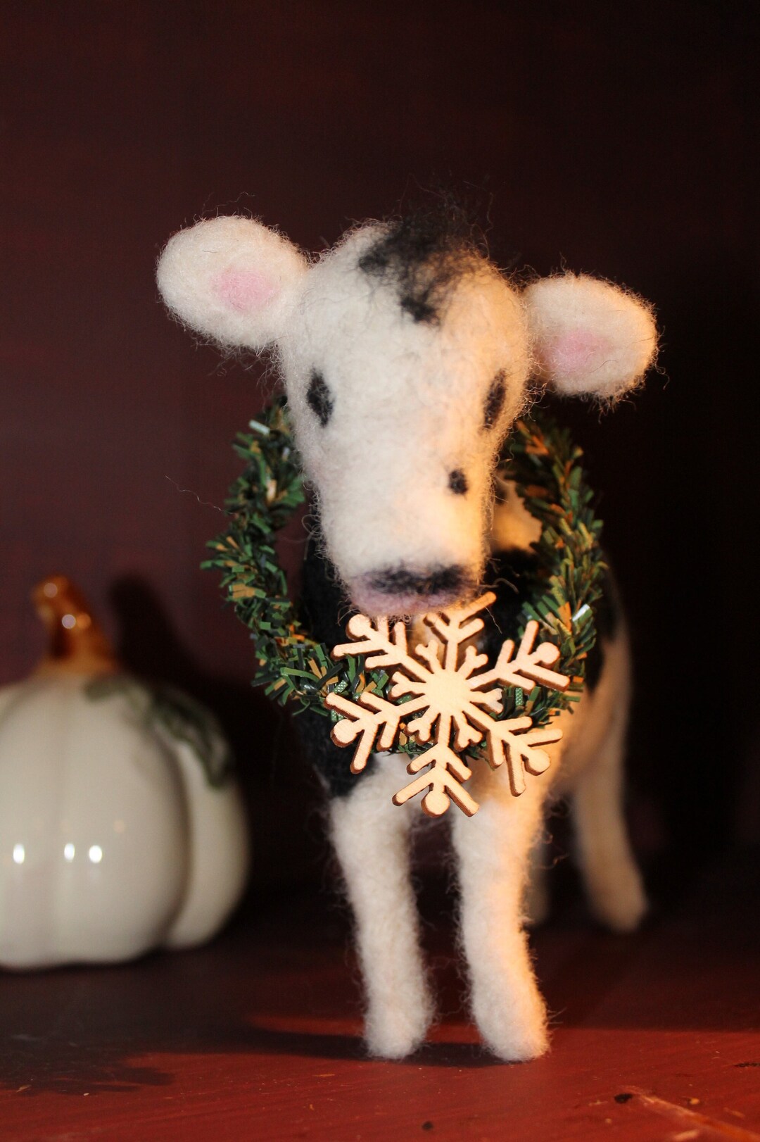 Needle-felted Country Cow, Fiber-sculpted Barn Farm Animal, Christmas ...