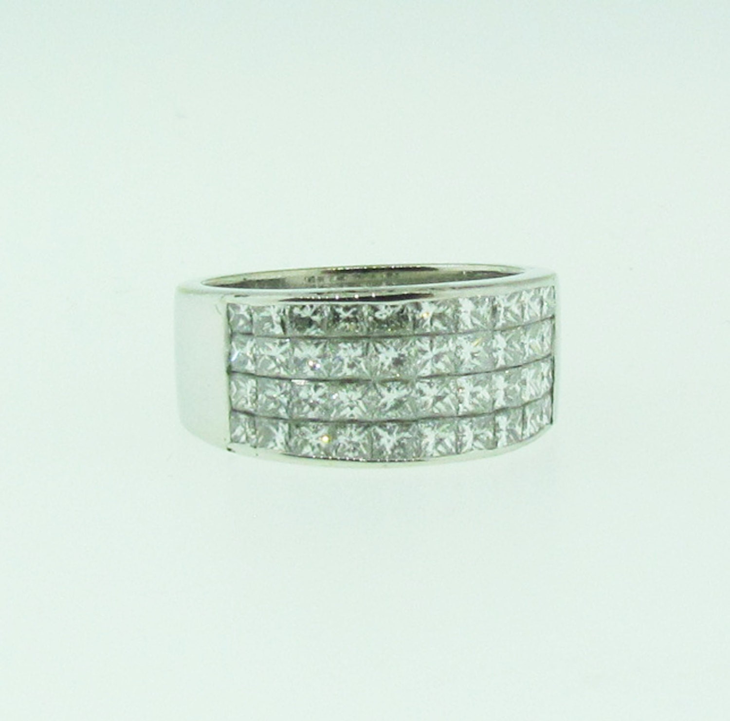 14 K White Gold Invisible Princess Cut Diamond Wide Wedding - Etsy