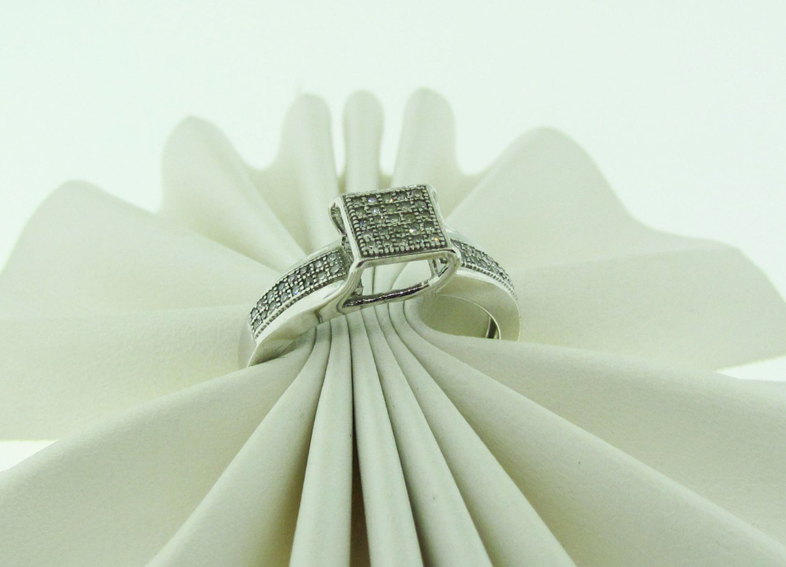 Vintage 10 K White Gold Diamond Square Top Ring - Etsy