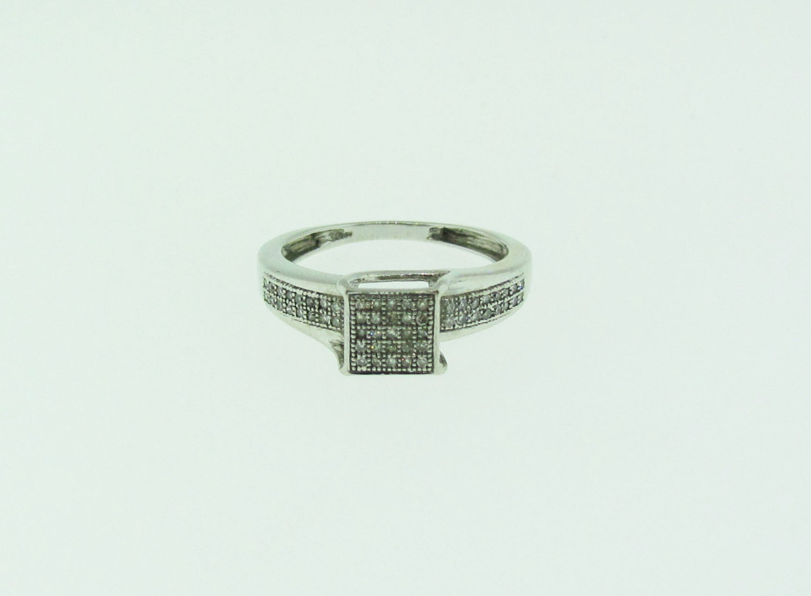 Vintage 10 K White Gold Diamond Square Top Ring - Etsy