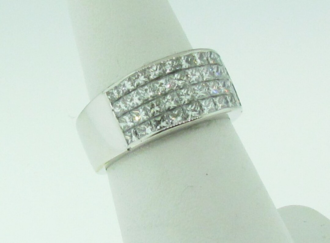 14 K White Gold Invisible Princess Cut Diamond Wide Wedding - Etsy