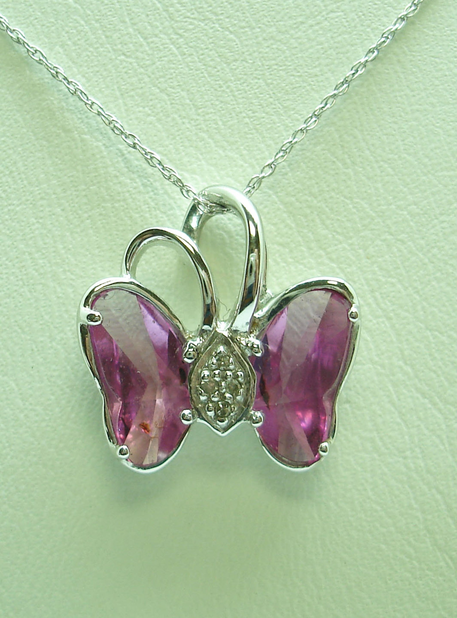 White Gold Pink Butterfly Pendant and Necklace. - Etsy