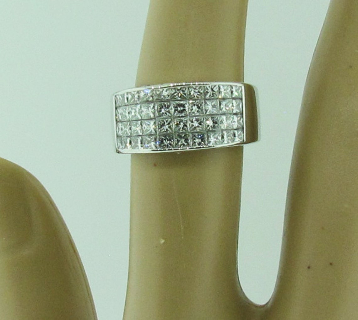 14 K White Gold Invisible Princess Cut Diamond Wide Wedding - Etsy