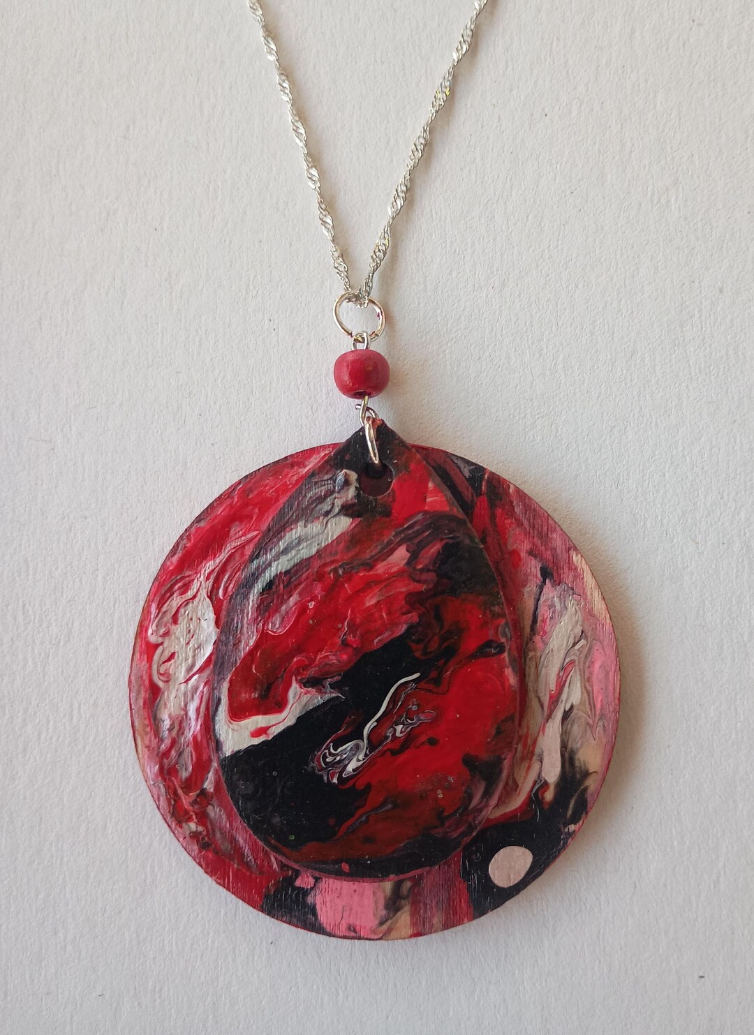 Red Pendant Necklace, Painite Stone Inspired Jewelry, Hand Painted ...