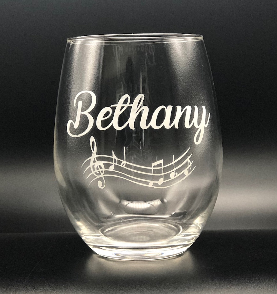 Stemless Wine Glass Wit Music Notes and Name - Etsy