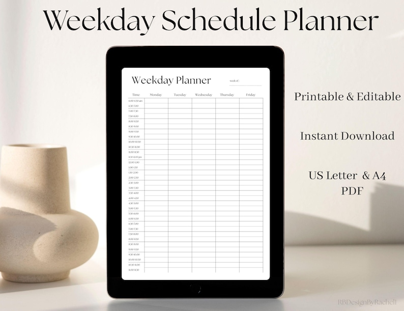 Minimalist Weekday Planner Template: Printable and Editable Daily ...