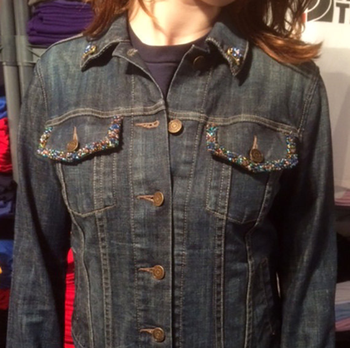 Beaded Jean Jacket-custom Hand Beaded-size Small Have a | Etsy