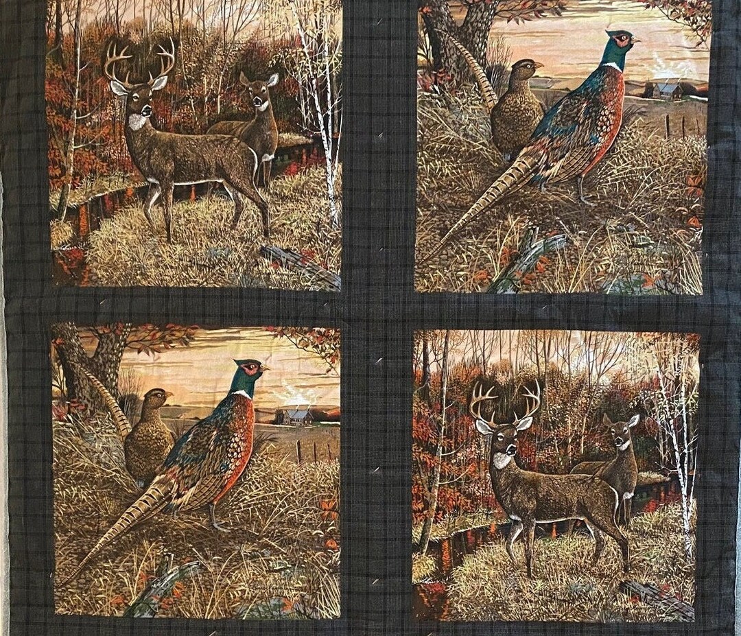 Vintage Reversible Wildlife Denim Patchwork Tied Lap Quilt Comforter ...