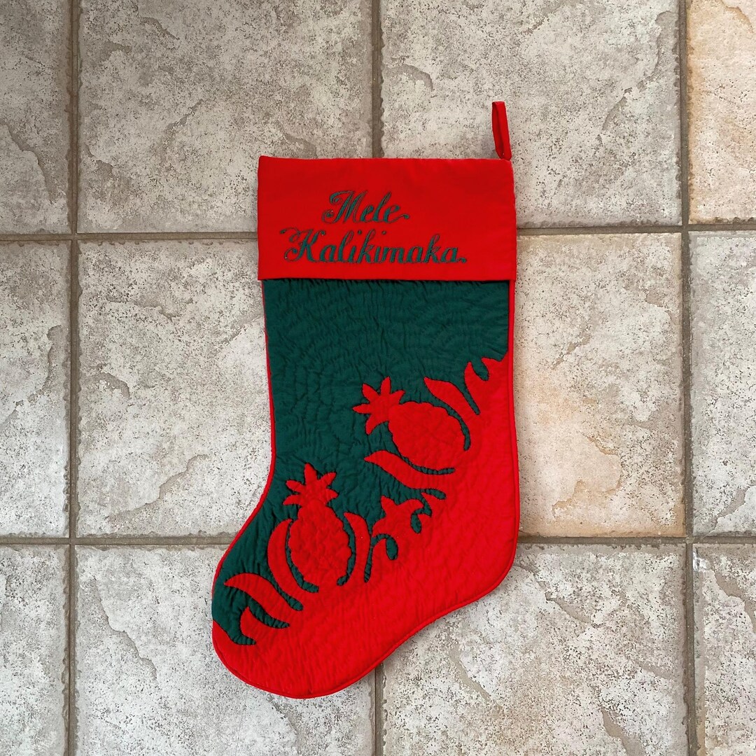 Vintage Hawaiian Stocking Hand Made Quilted Traditional Applique ...
