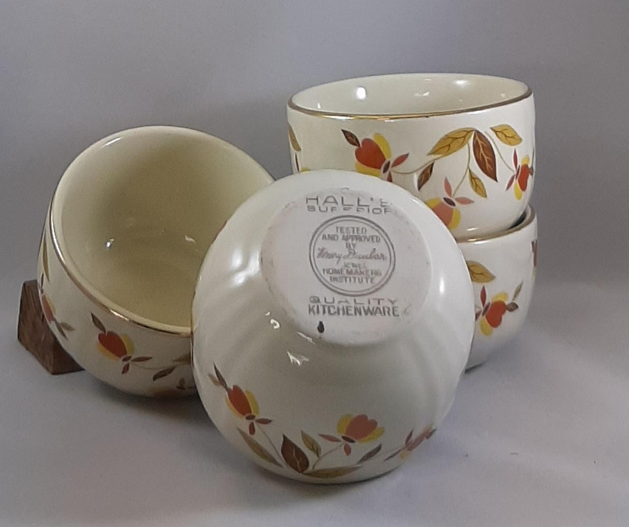 4 VINTAGE Halls Custard Cups Superior Autumn Leaves Jewel Tea Gift ...