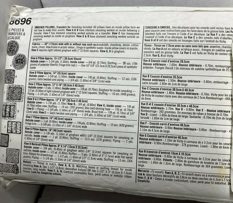 DIY UNCUT Smocked Pillows PATTERN Simplicity 8696 Donna Lang Interior ...