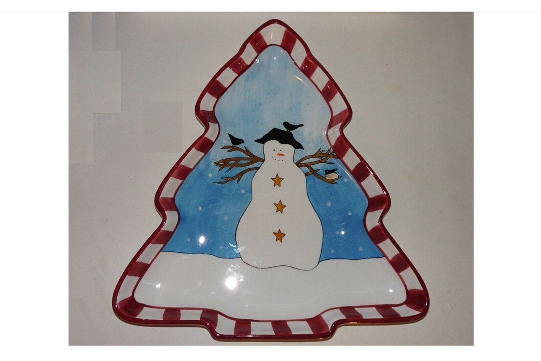 Vintage Snowman Tree Shaped Platter Dish Debbie Mumm Sakura - Etsy