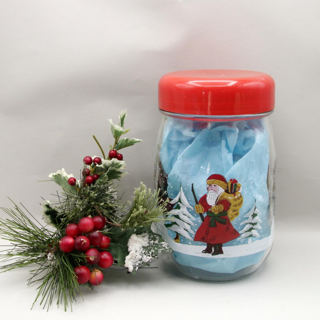 Vintage Santa in the Forrest Scene Christmas Old St Nick Glass Candy ...