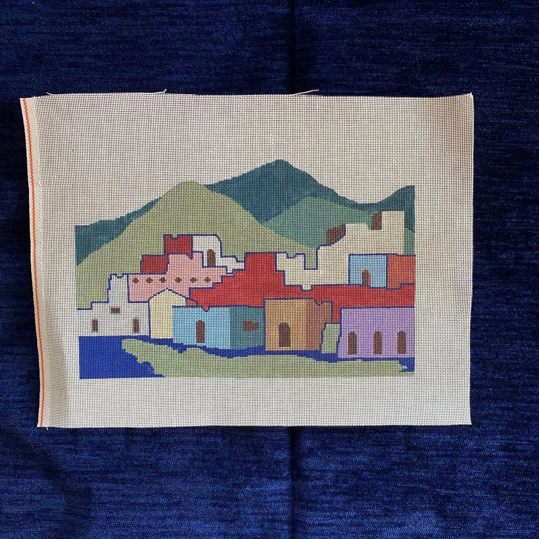 Vintage DIY Needlepoint Indian Pueblo Southwestern Cotton Canvas Hand ...