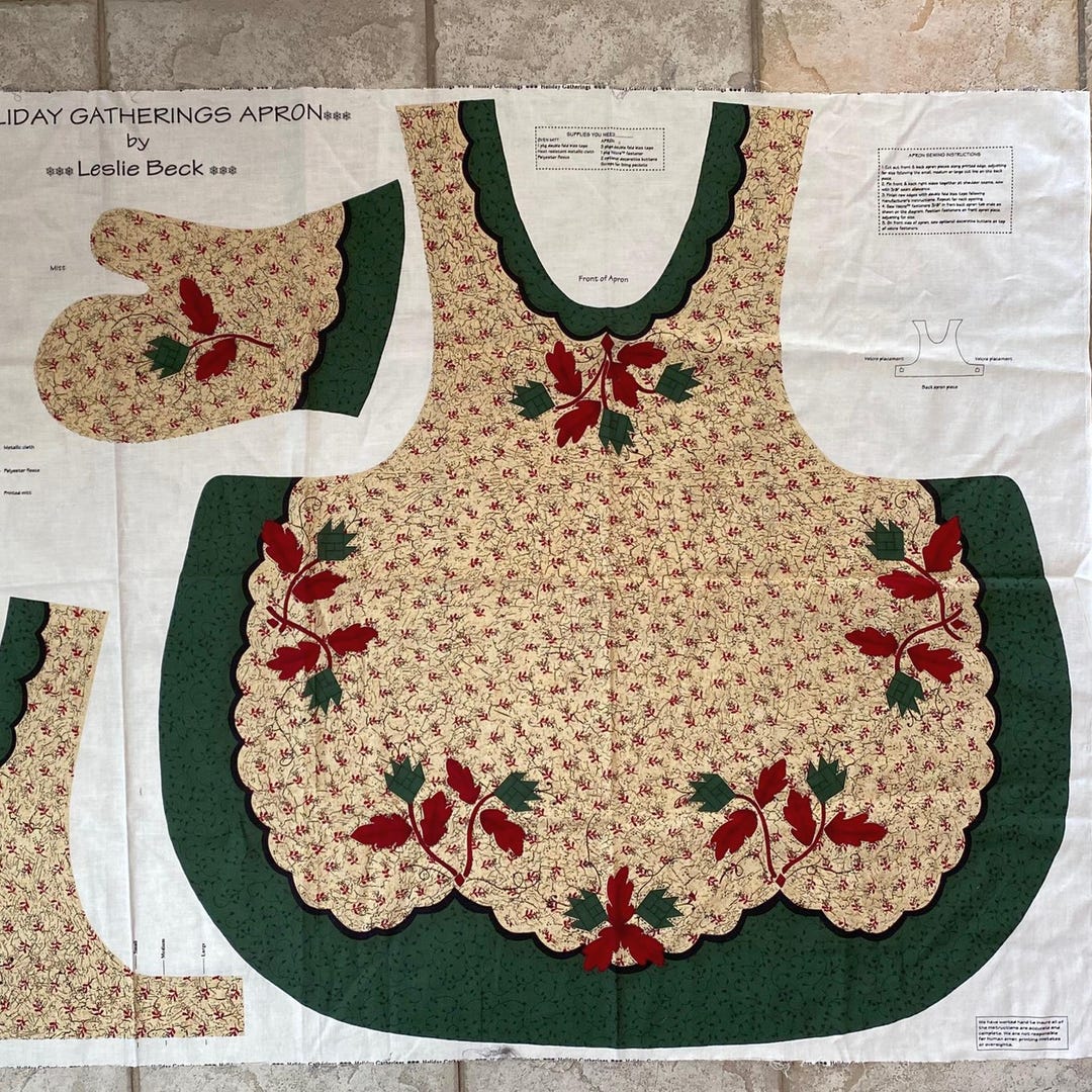 DIY Vintage Christmas Holiday Gatherings Fabric Panel Apron, Oven Mitt ...