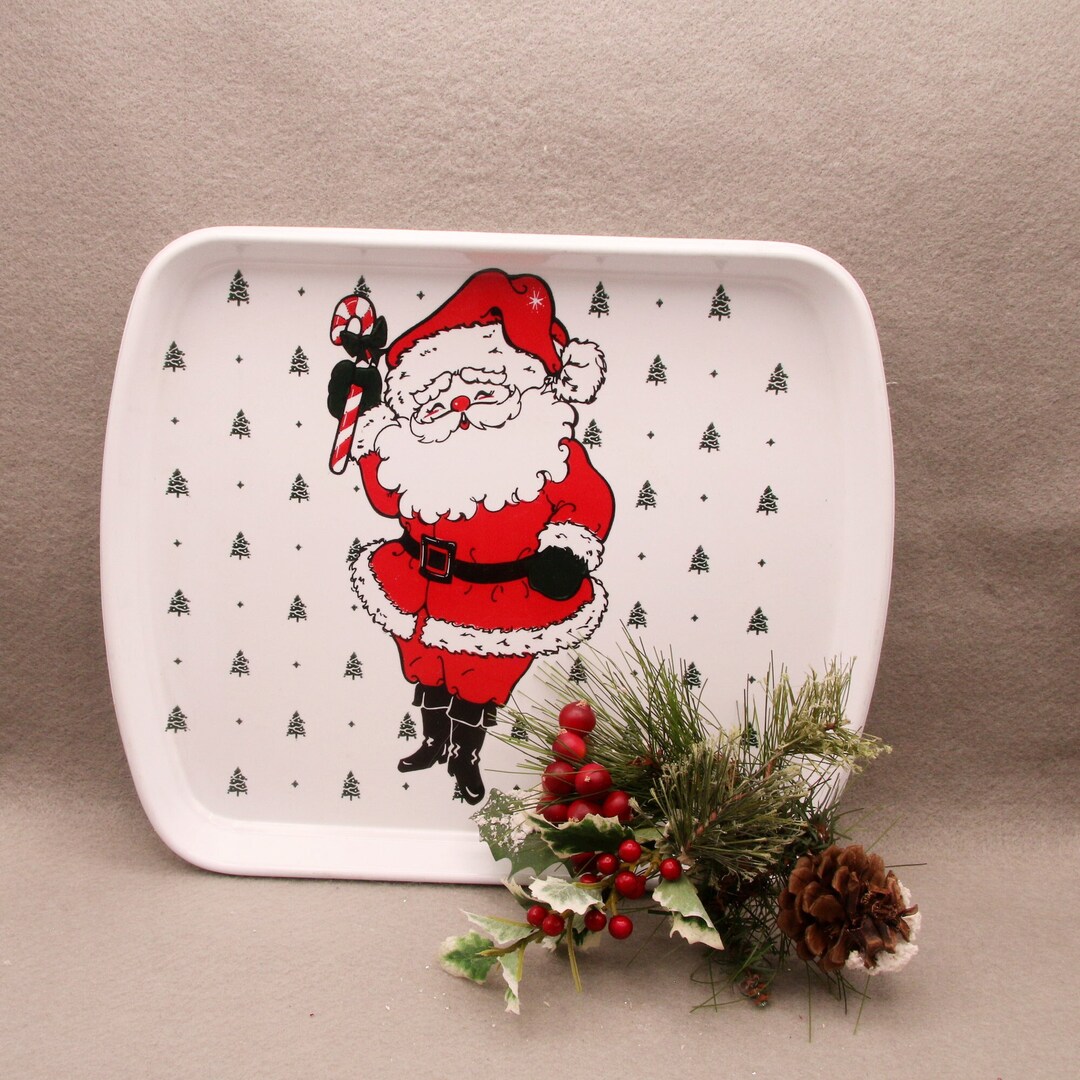Vintage Santa Claus Tray Christmas Tree Decor Candy Cane - Etsy