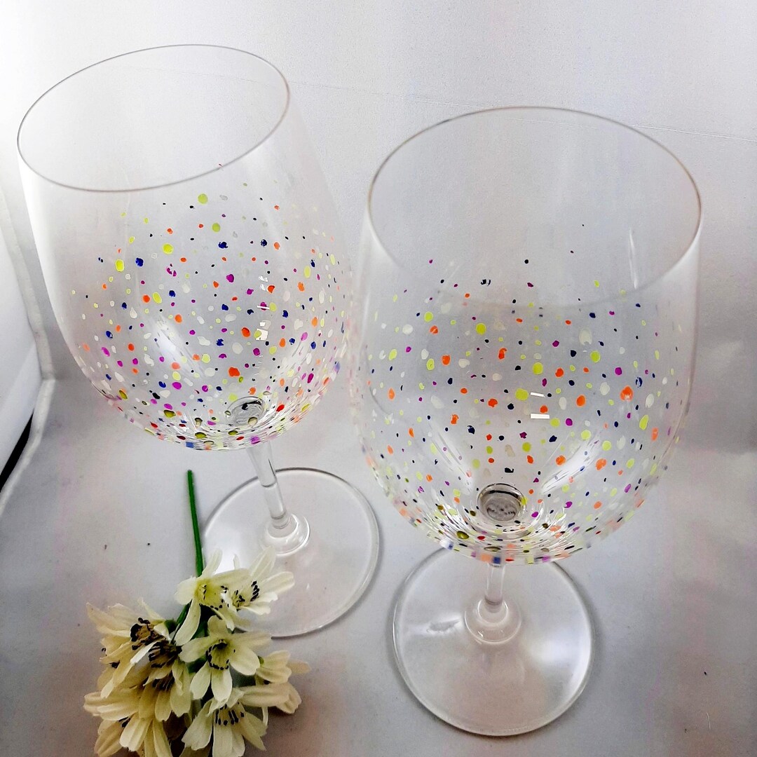2 Vintage Riedel Confetti Wine Glasses Clear 9 Inch Wedding Anniversary ...