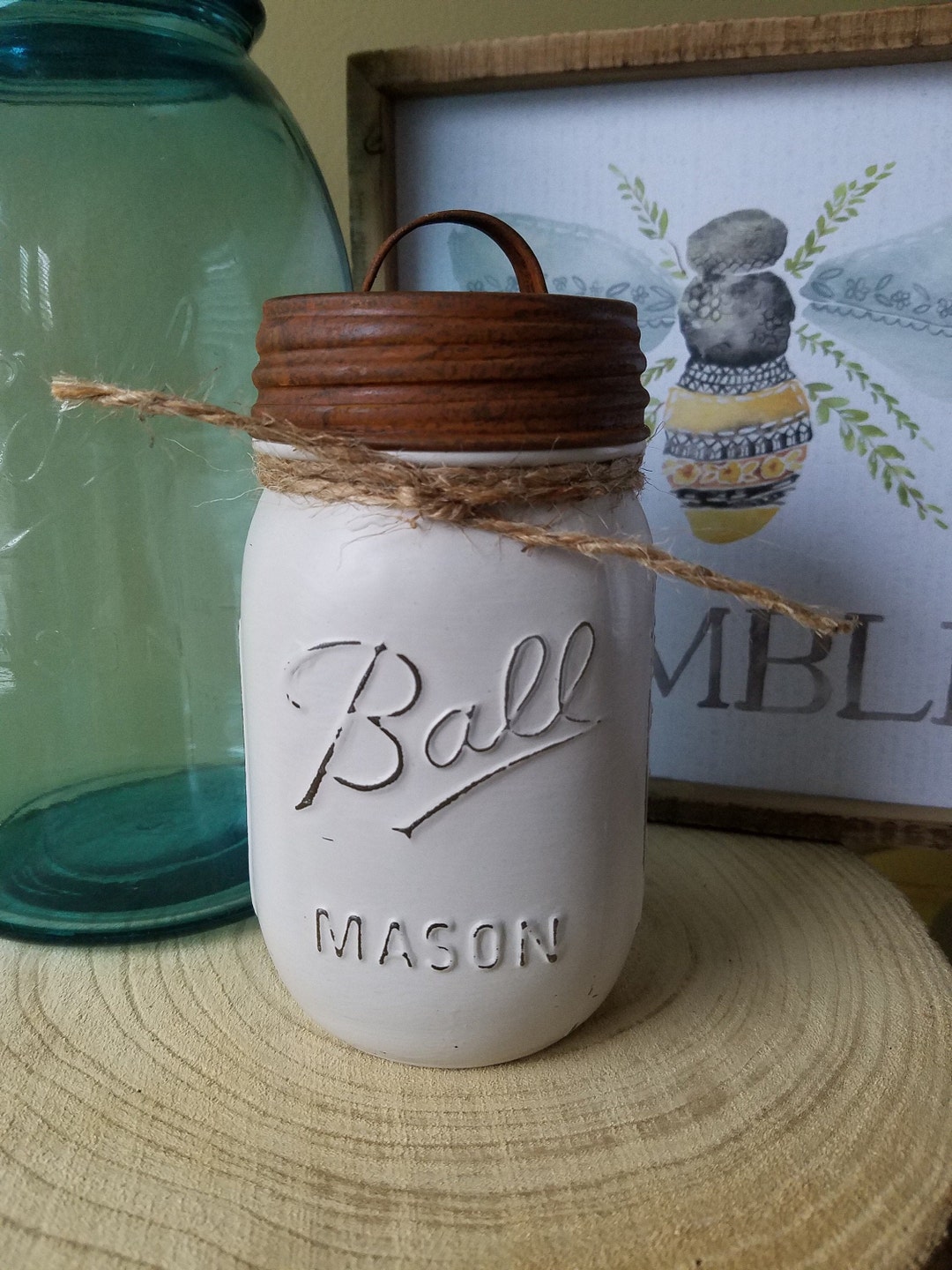 Mason Jar Storage Jar Canister Jar Shelf Sitter~chalk Paint~urban ...