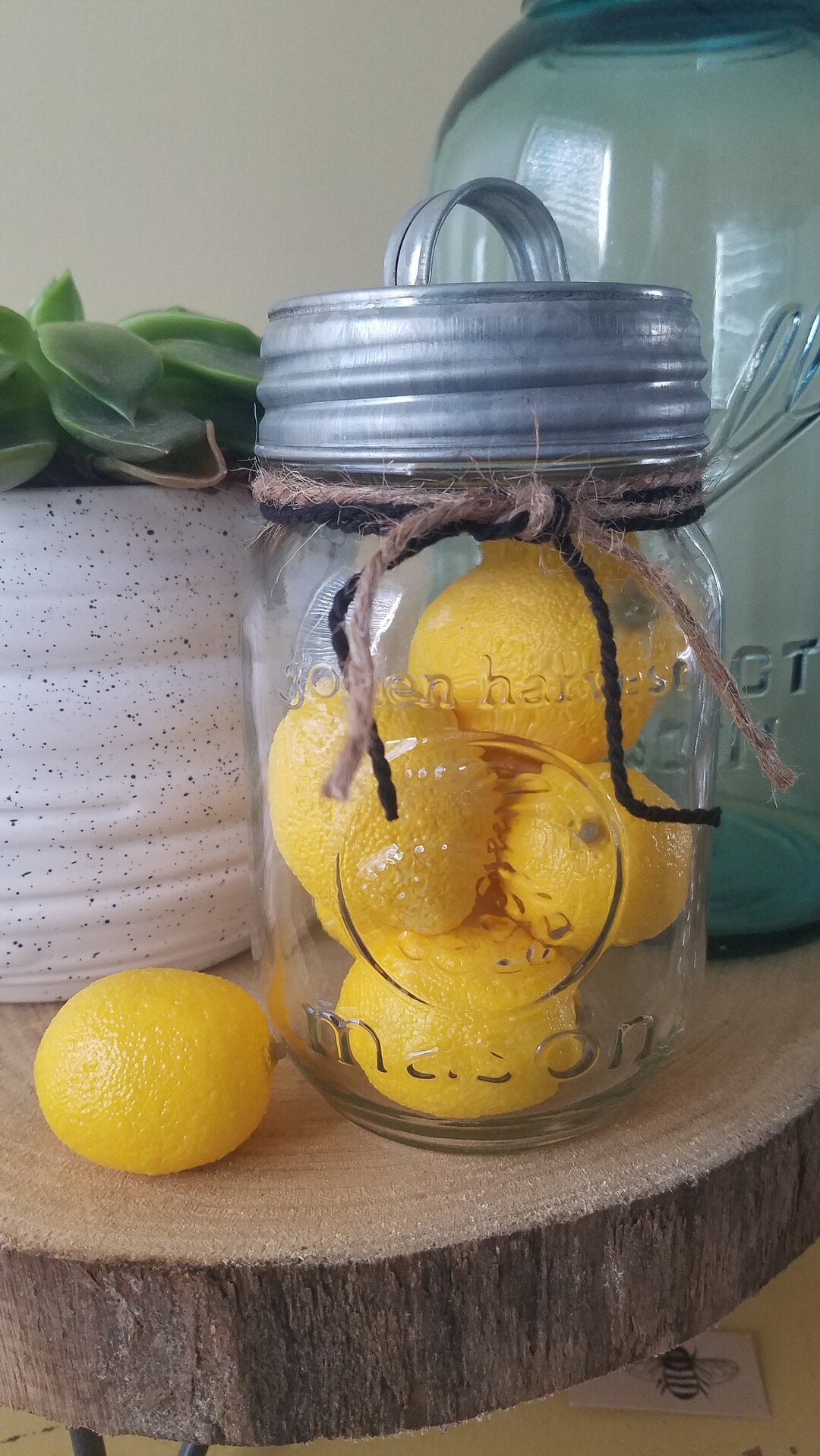 Tiered Shelf Mason Jar Filled With Lemons Shelf Sitter Urban Farmhouse ...