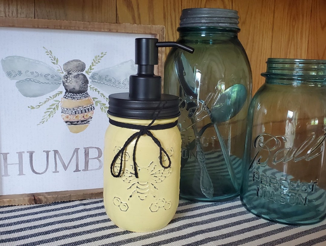 Bee Hive Honey Bee Pint Mason Jar Soap Dispenser~lotion Dispenser ...