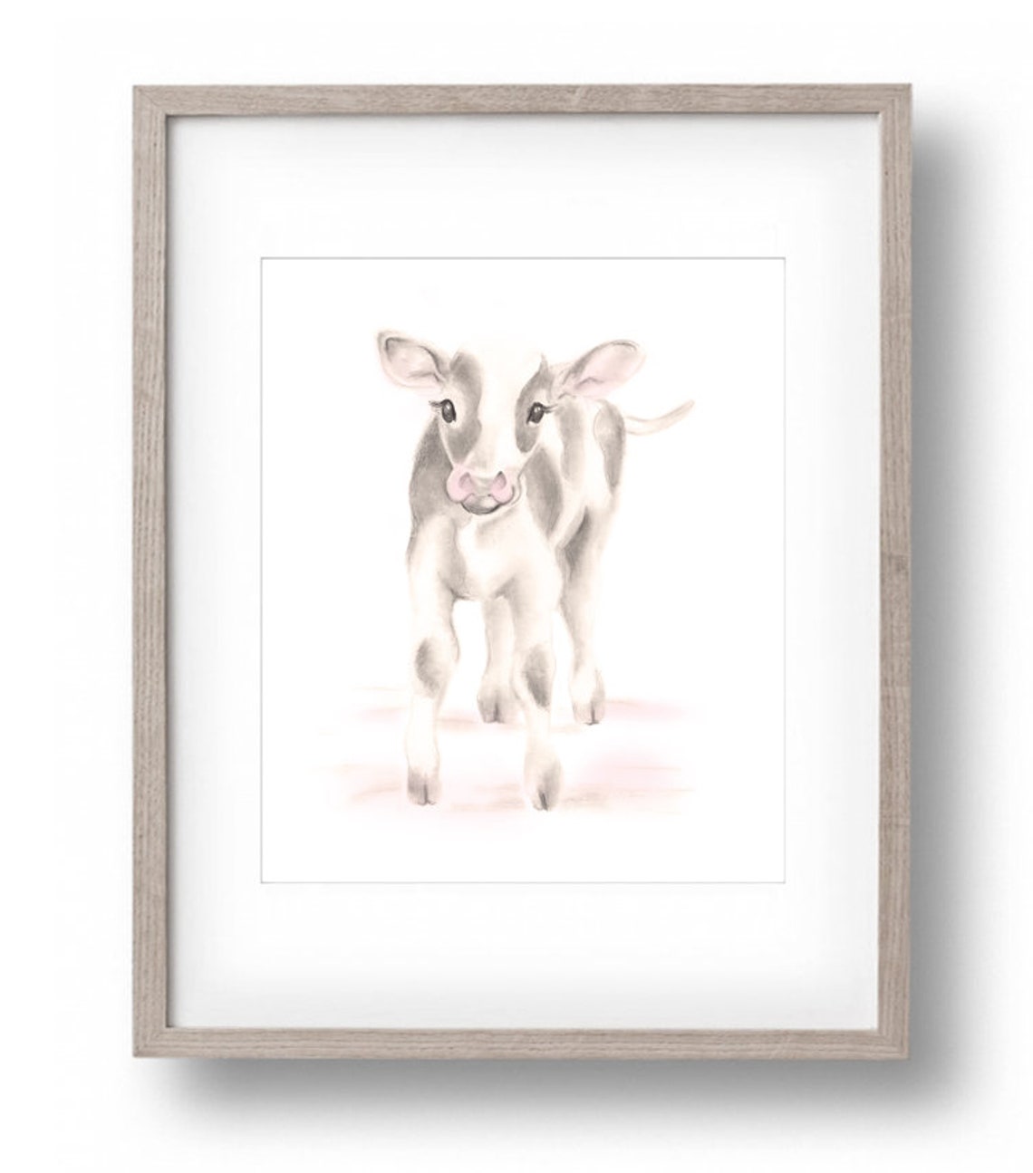 Cow Nursery Art Print Blush Pink Cow Sketch Baby Girl - Etsy