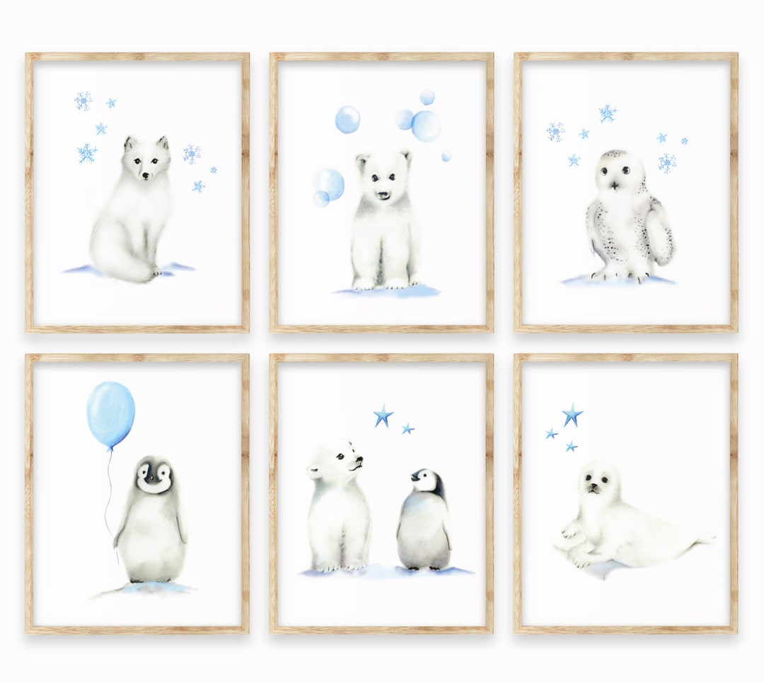 Arctic Animal Nursery Prints: Penguin, Polar Bear Art (set of 6) - Etsy