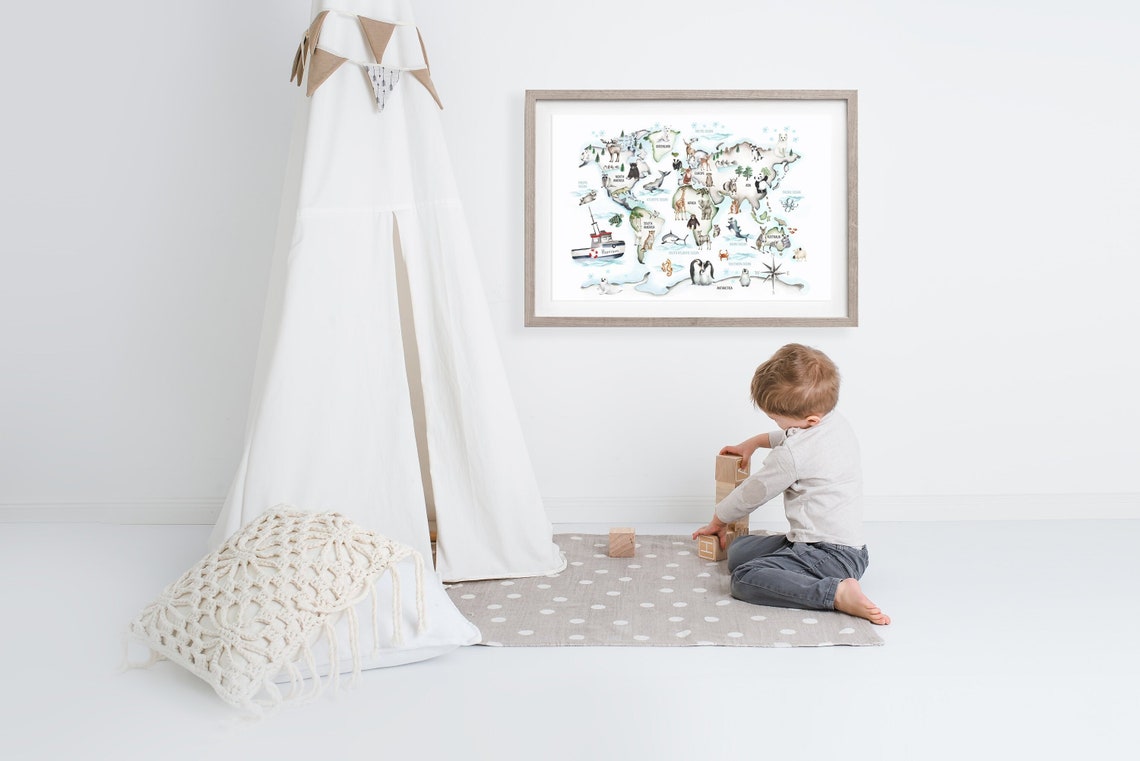 Personalized Kids World Map Nursery Print Baby Boy Nursery - Etsy