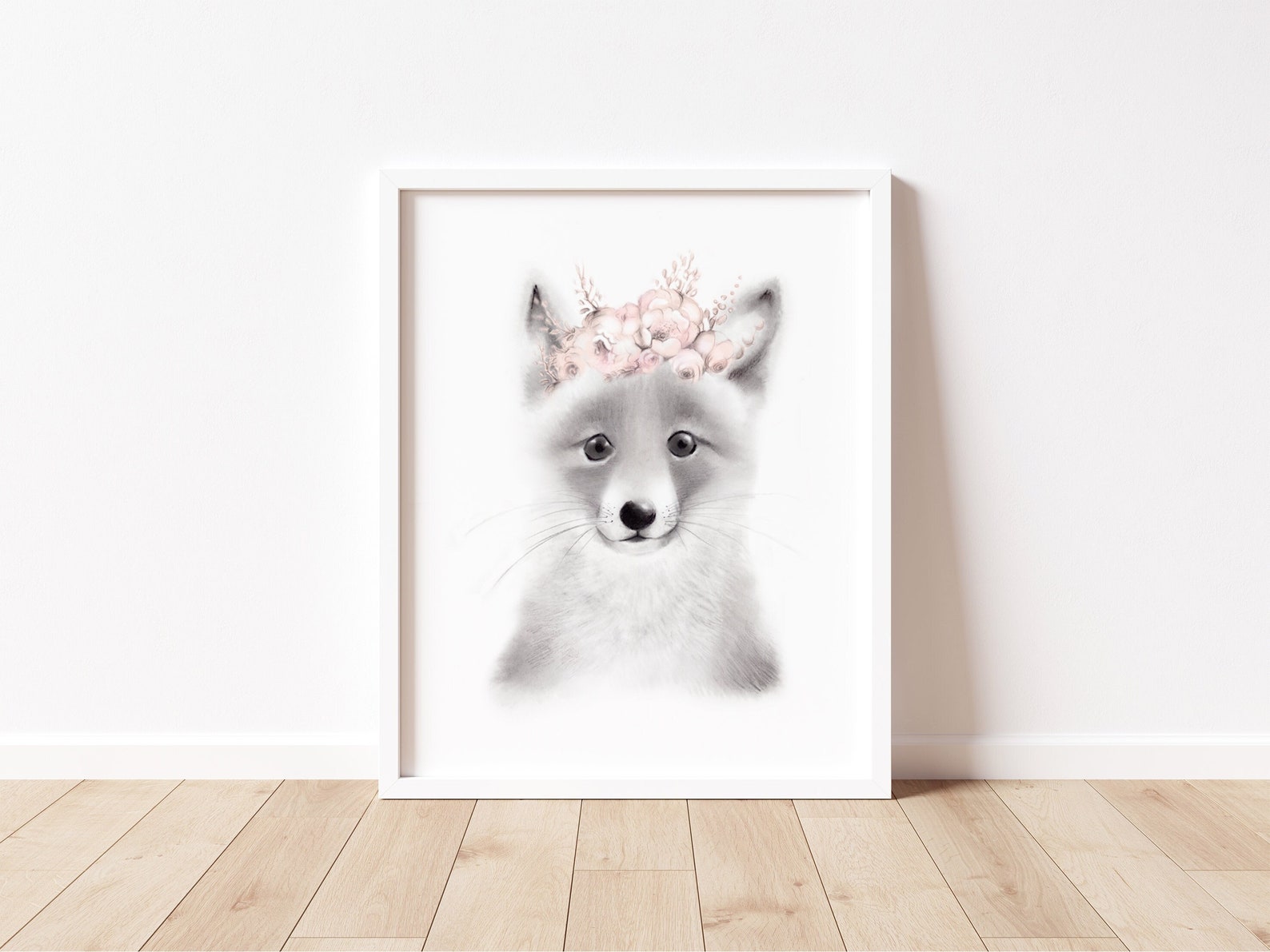 Fox Nursery Art Print Fox Blush Flower Crown Art Woodland - Etsy
