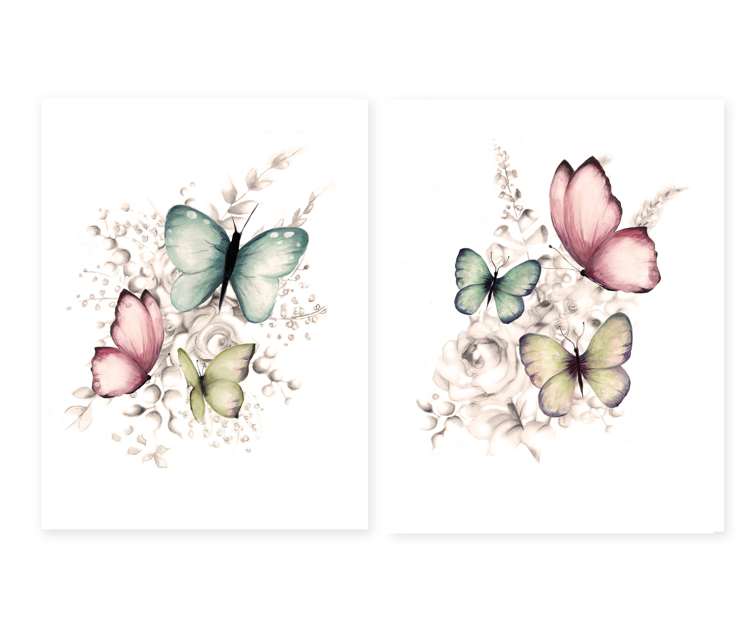 Butterfly Flower Art Prints Farmhouse Decor Floral Wall Art - Etsy