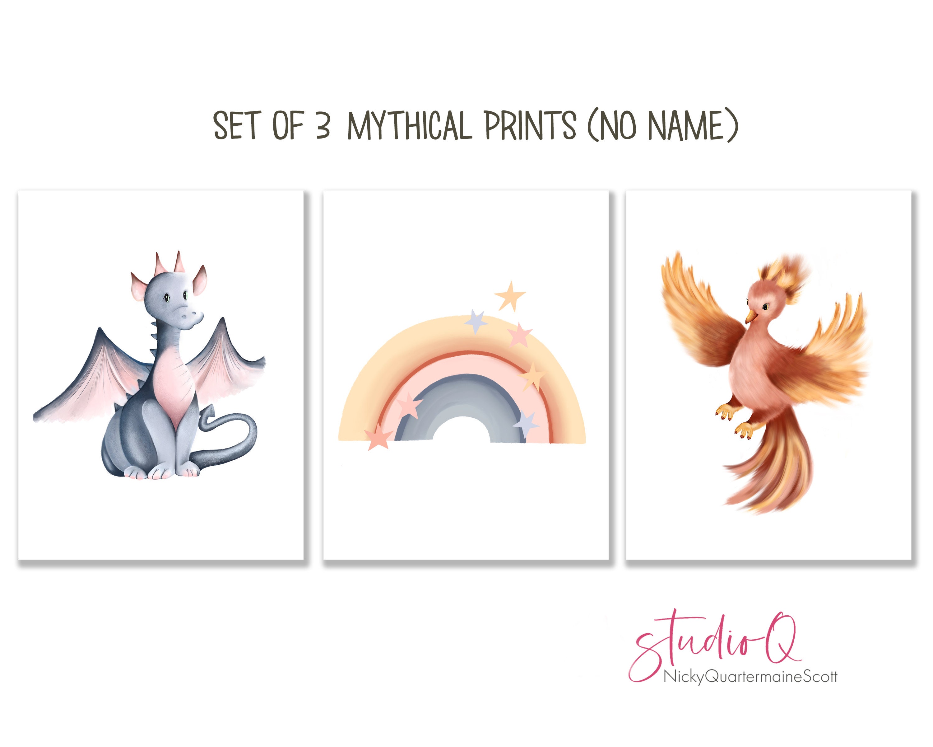 Mythical Baby Animal Prints: Rainbow Nursery Decor, Personalized Art ...