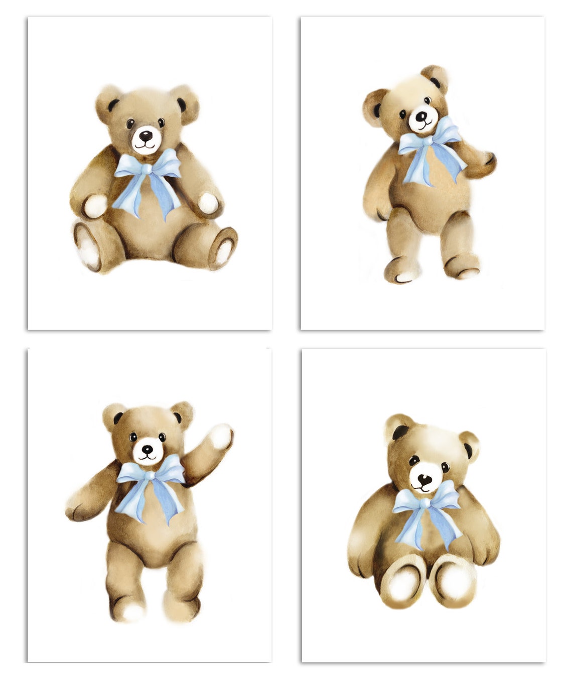 Teddy Bear Prints Set of 4 Toy Teddy Art Bear Nursery Wall - Etsy