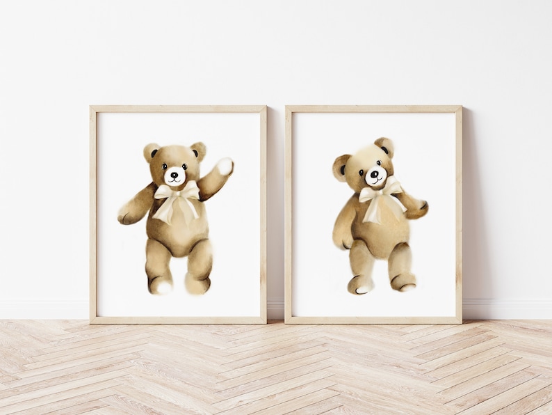 Teddy Bear Prints Teddy Nursery Wall Decor Set of 2 Bear - Etsy