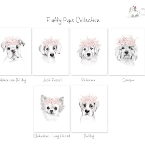 Puppy Nursery Art Print Set, Puppy Flower Crown Prints, Dog Sketches ...