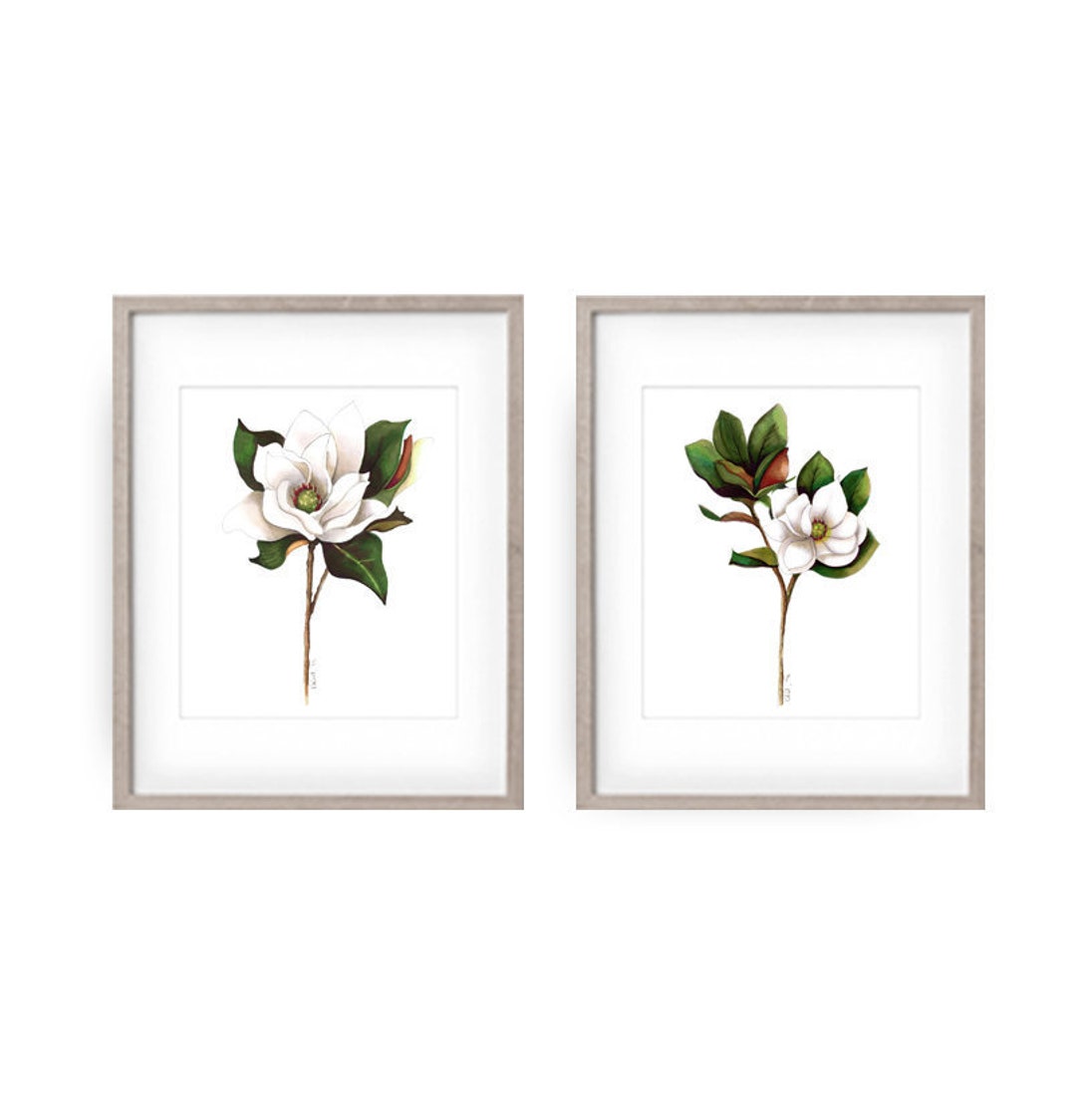 Magnolia Floral Prints, Set of 2 Flower Prints, Farmhouse Decor ...