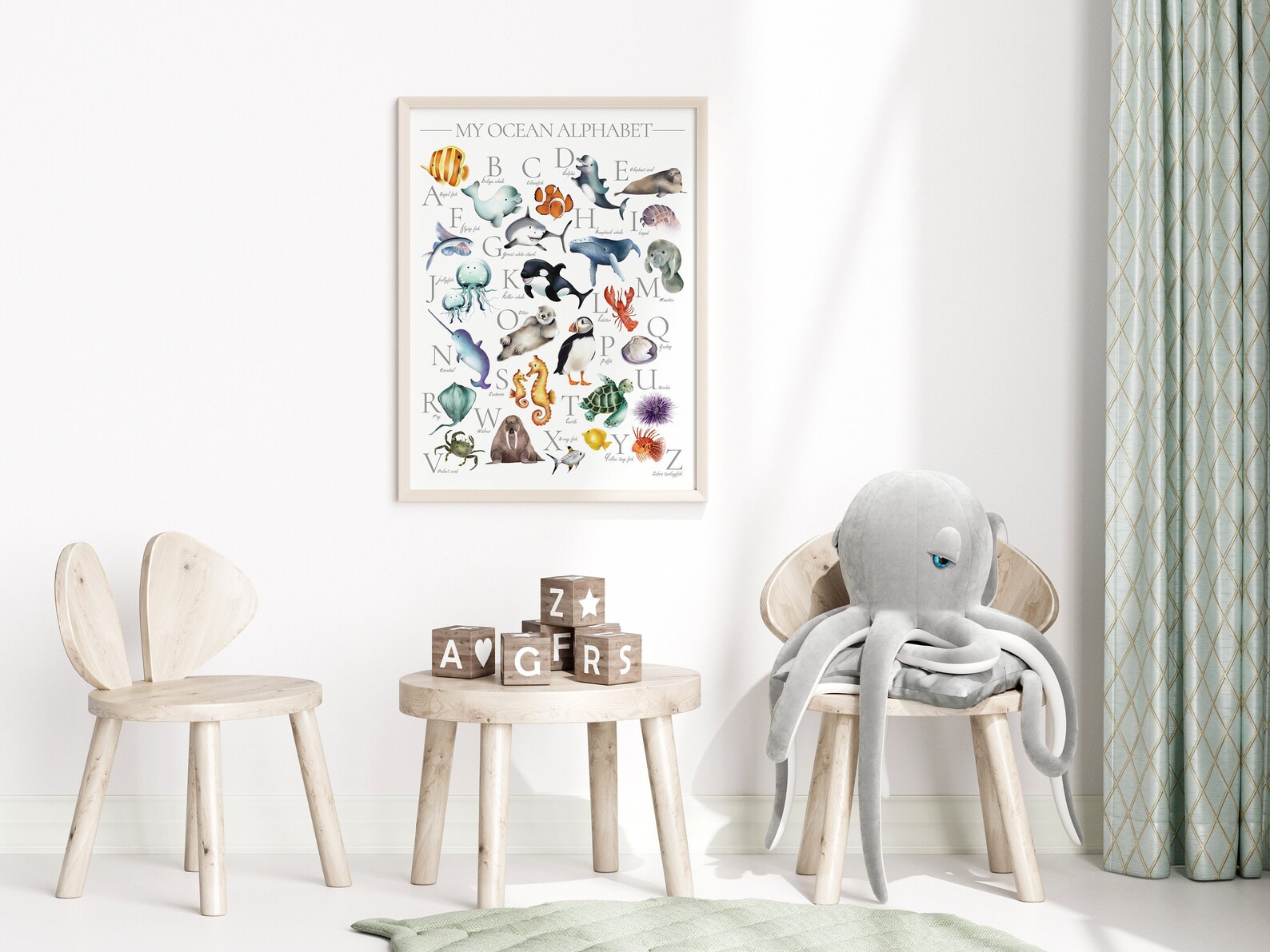Ocean Alphabet Print Nautical ABC Poster Baby Sea Animal - Etsy