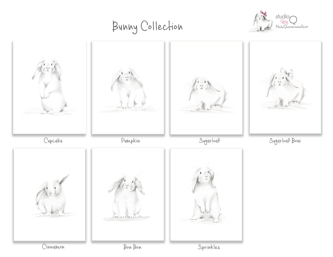 Bunny Sketch Nursery Art Prints Set of 2 Bunny Prints - Etsy