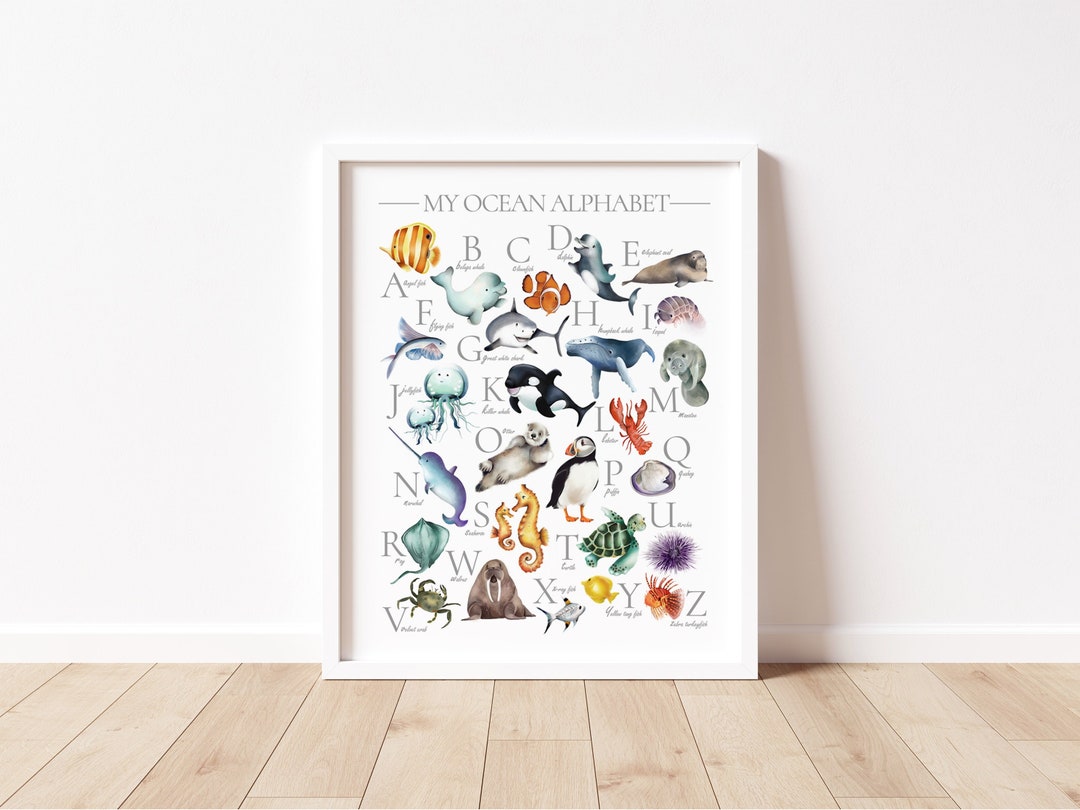 Ocean Alphabet Print, Nautical ABC Poster, Baby Sea Animal Art, Animal ...