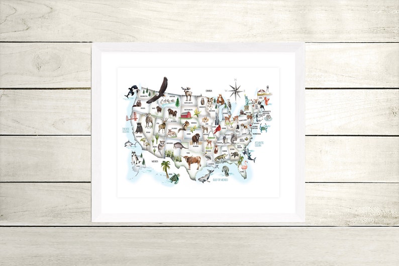 USA Map for Kids Baby Animal Nursery Map Print Map | Etsy