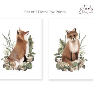 Set of 2 Fox Prints, Foxes in Wildflower Illustrations, Fox Wall Decor ...