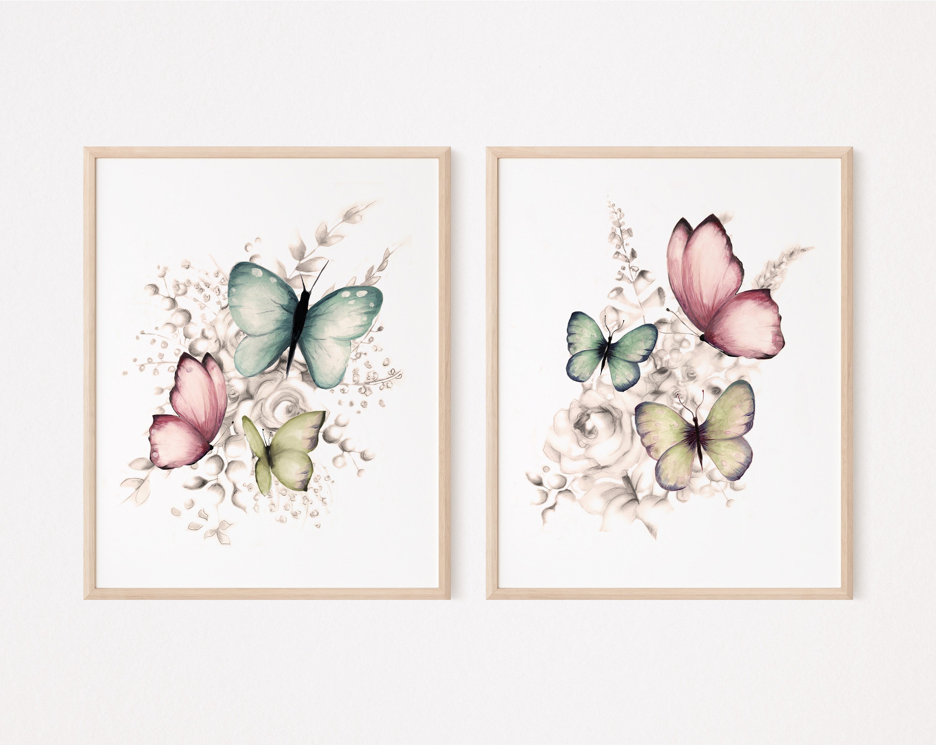 Butterfly Flower Art Prints Farmhouse Decor Floral Wall Art - Etsy