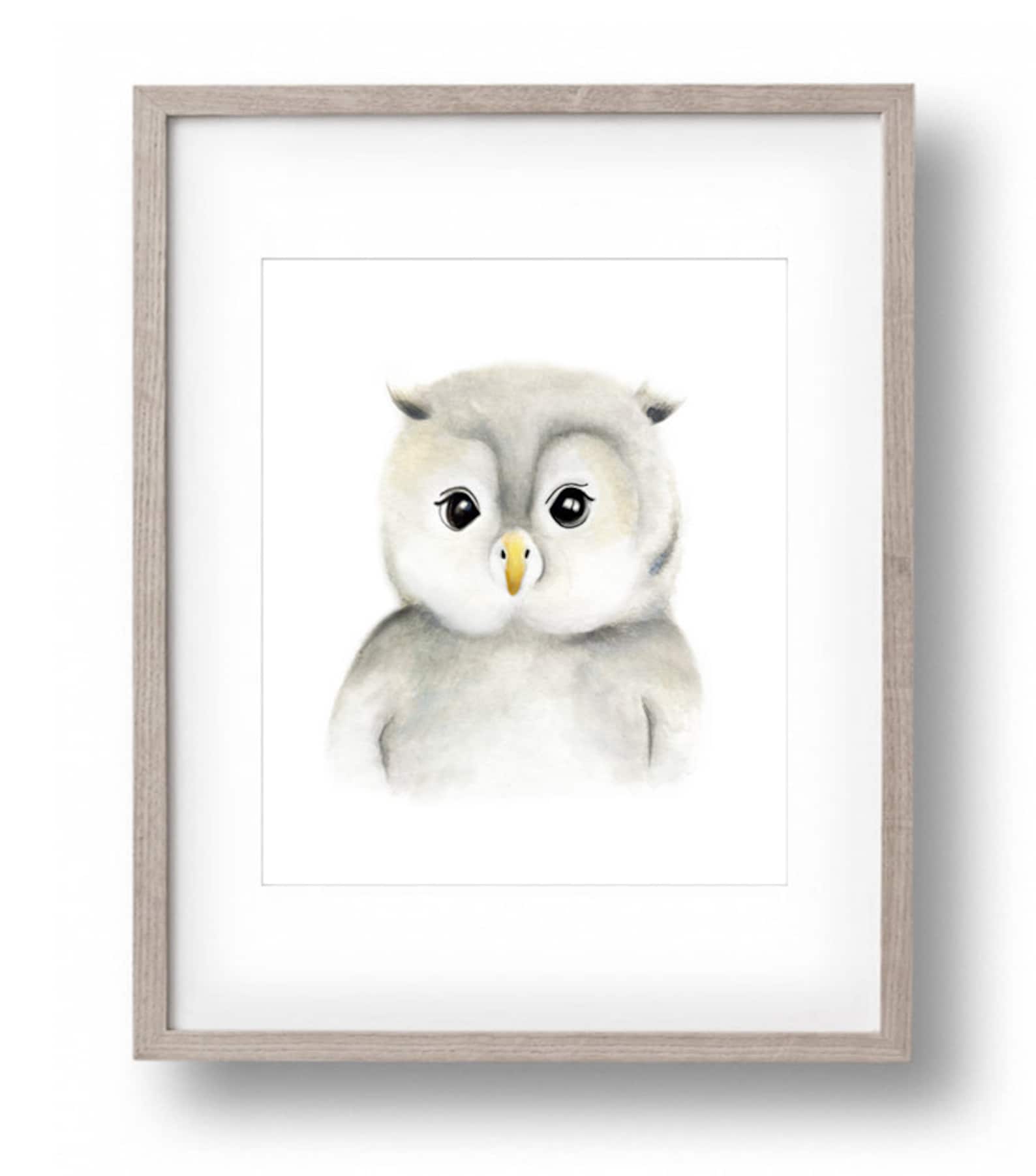 Baby Owl Nursery Art Baby Animal Face Grey Owl Painting | Etsy