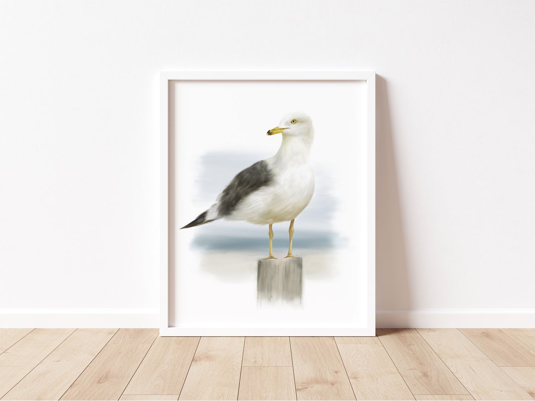 Seagull Art Print, Coastal Bird Watercolor, Seabird Print, Nautical ...