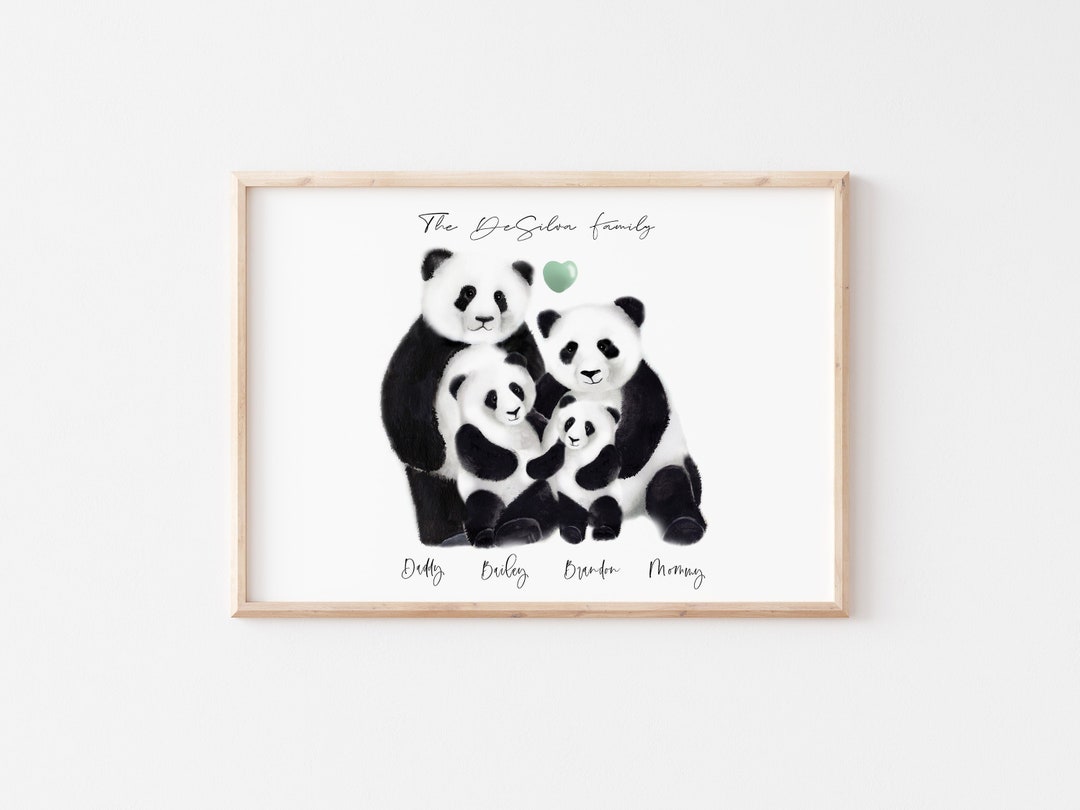 Personalized Panda Family Art Print: Custom Name Sketch, New Family ...