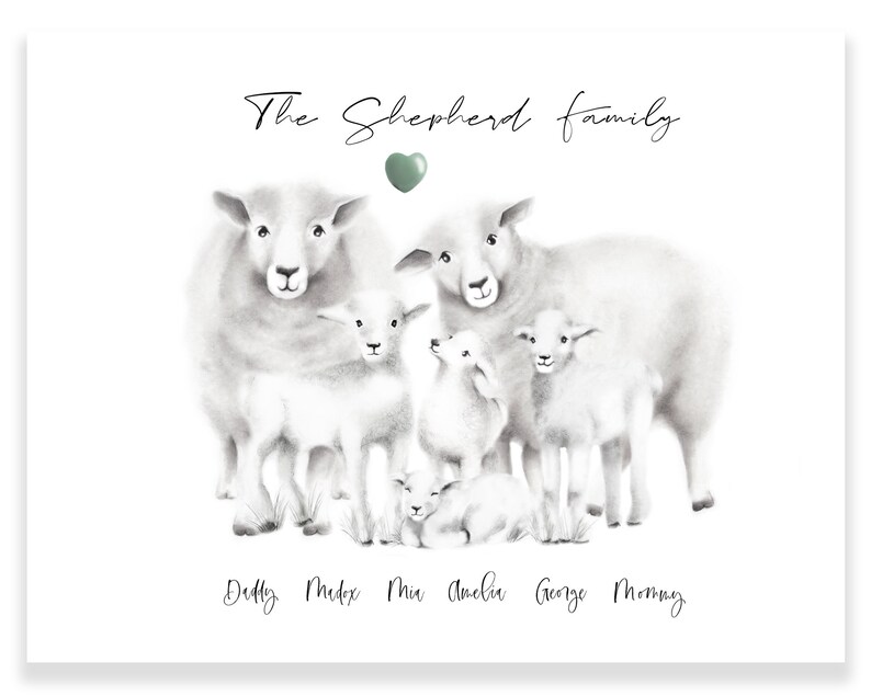 Personalized Sheep Family Art Print Sheep Family Name Wall - Etsy