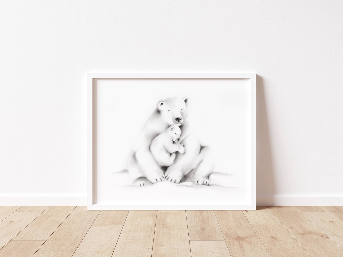 Polar Bear Nursery Mother and Baby Bear Drawing Polar Bear | Etsy