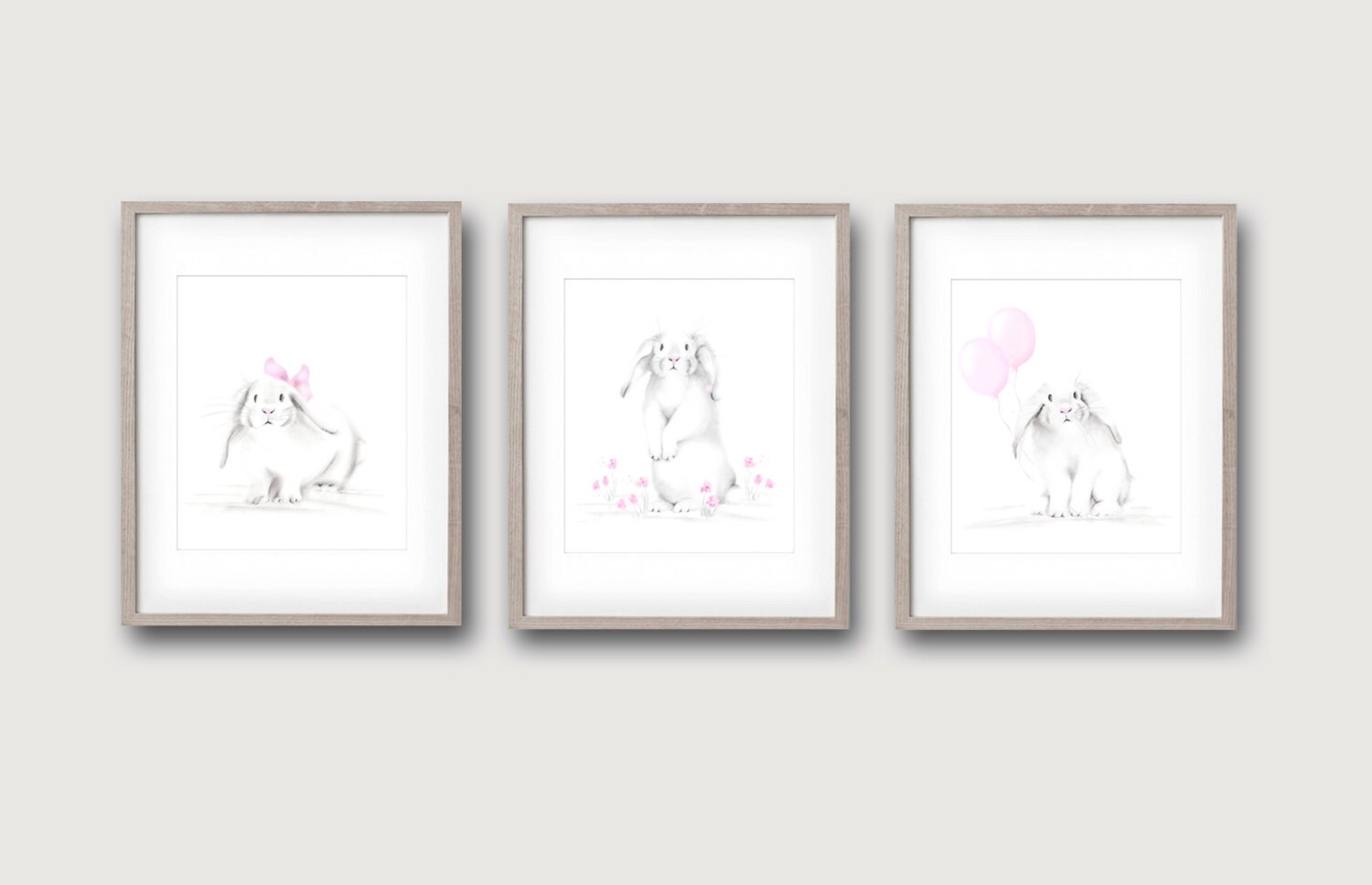 Bunny Nursery Prints Set of 3 Bunny Art Rabbit Pencil | Etsy
