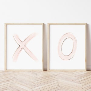 X and O Prints, Pink Nursery Art, Set of 2 Prints, Pencil Drawings ...