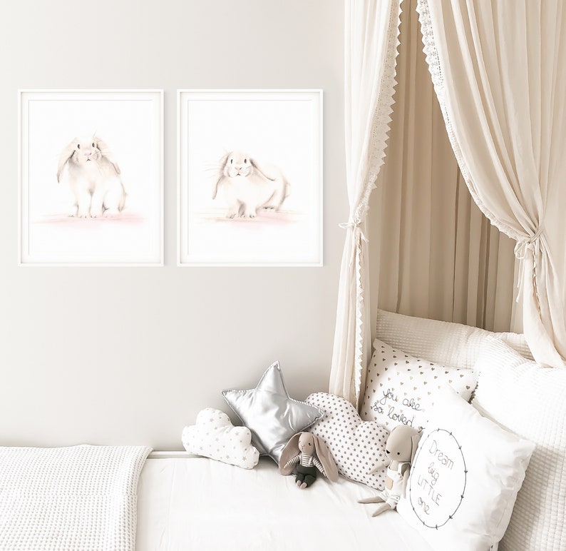 Bunny Nursery Art Set of 2 Bunny Prints New Baby Girl Gift - Etsy