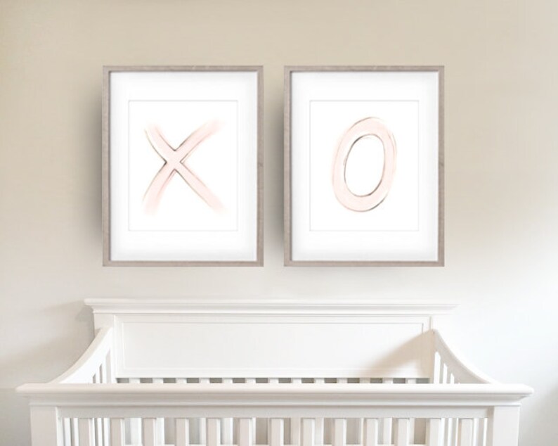 X and O Prints Pink Nursery Art Set of 2 Prints Pencil - Etsy